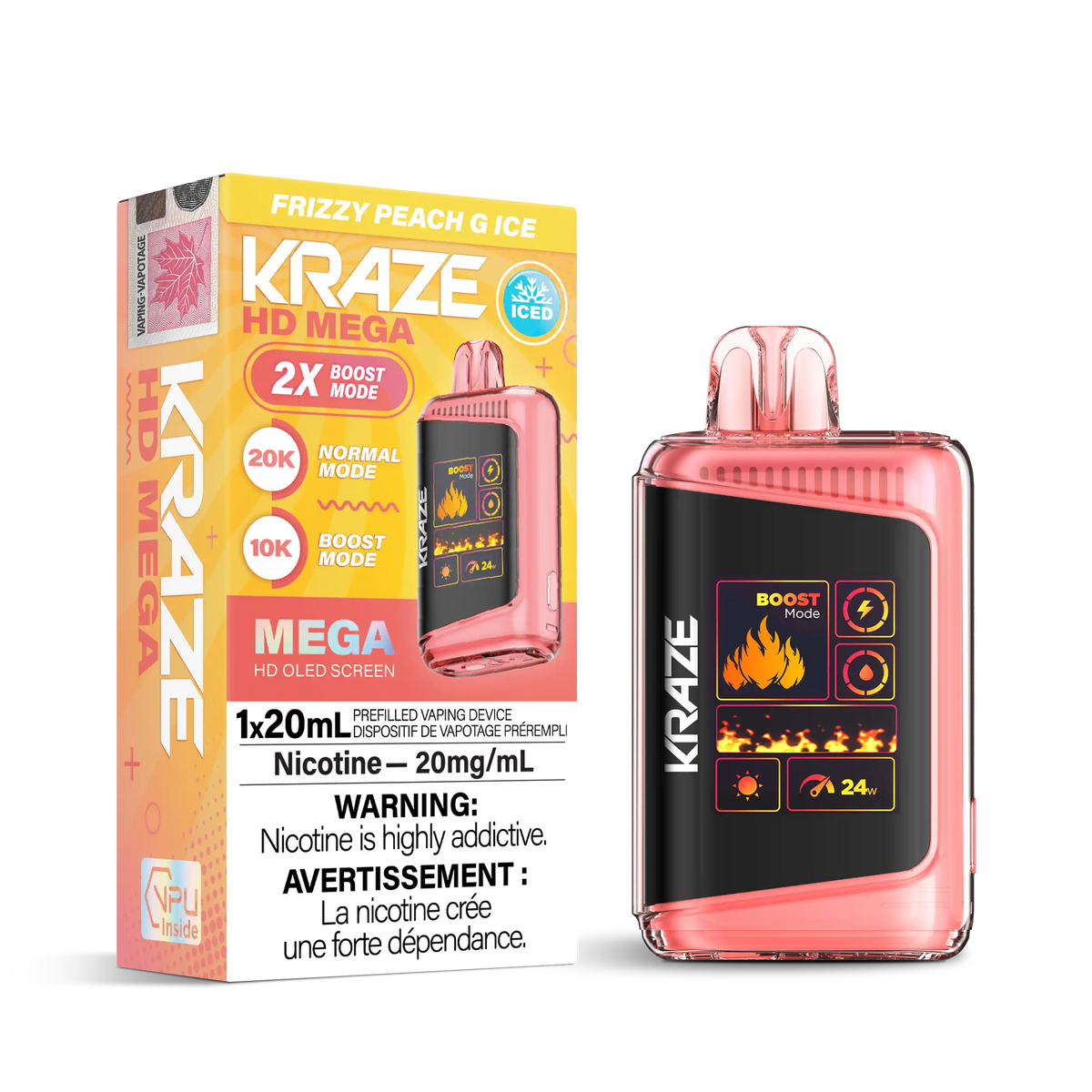 Frizzy Peach G Ice Kraze HD Mega – Disposable Vape by KRAZE | VIP ...